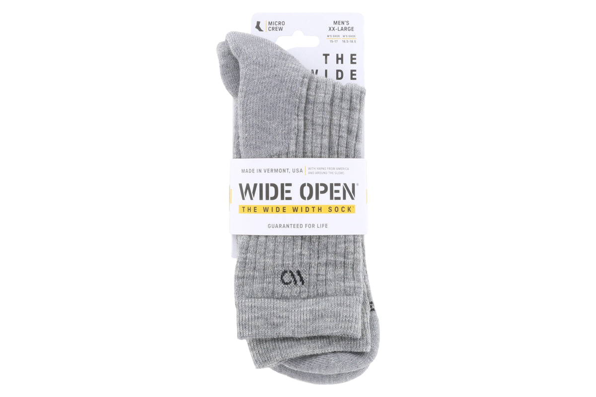 Wide Open Micro Crew Sock Grey - 2BigFeet